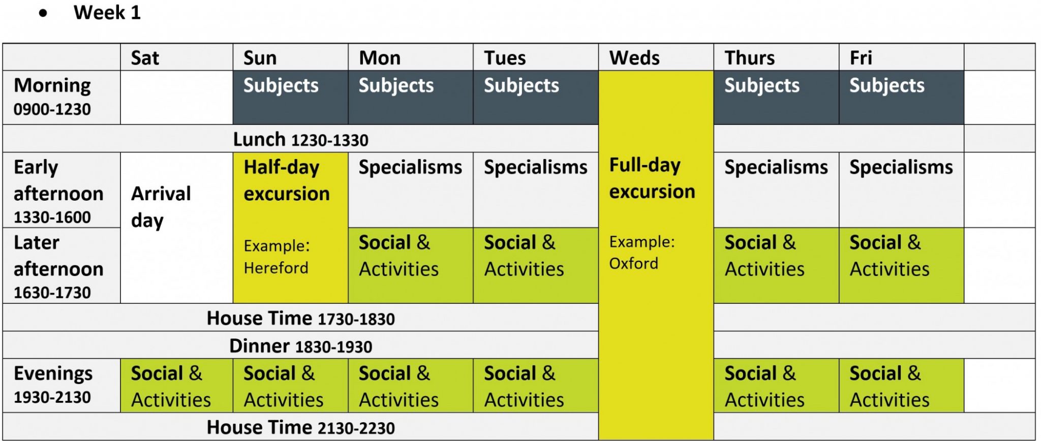 Sample timetable 2021 Week 1 - More Than English